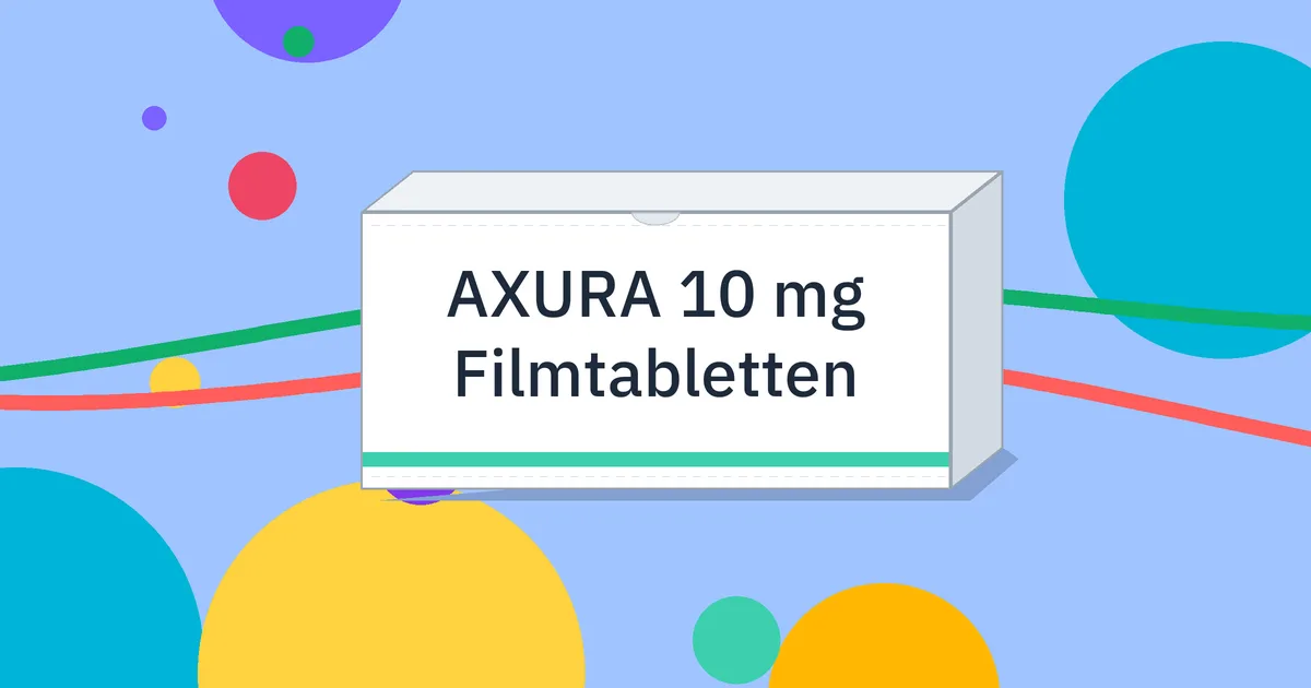 Symbolbild: Packung mit der Aufschrift AXURA 10 mg Filmtabletten (PZN 15621357) – Verfügbarkeit und Bezug in Apotheken in Frankfurt am Main