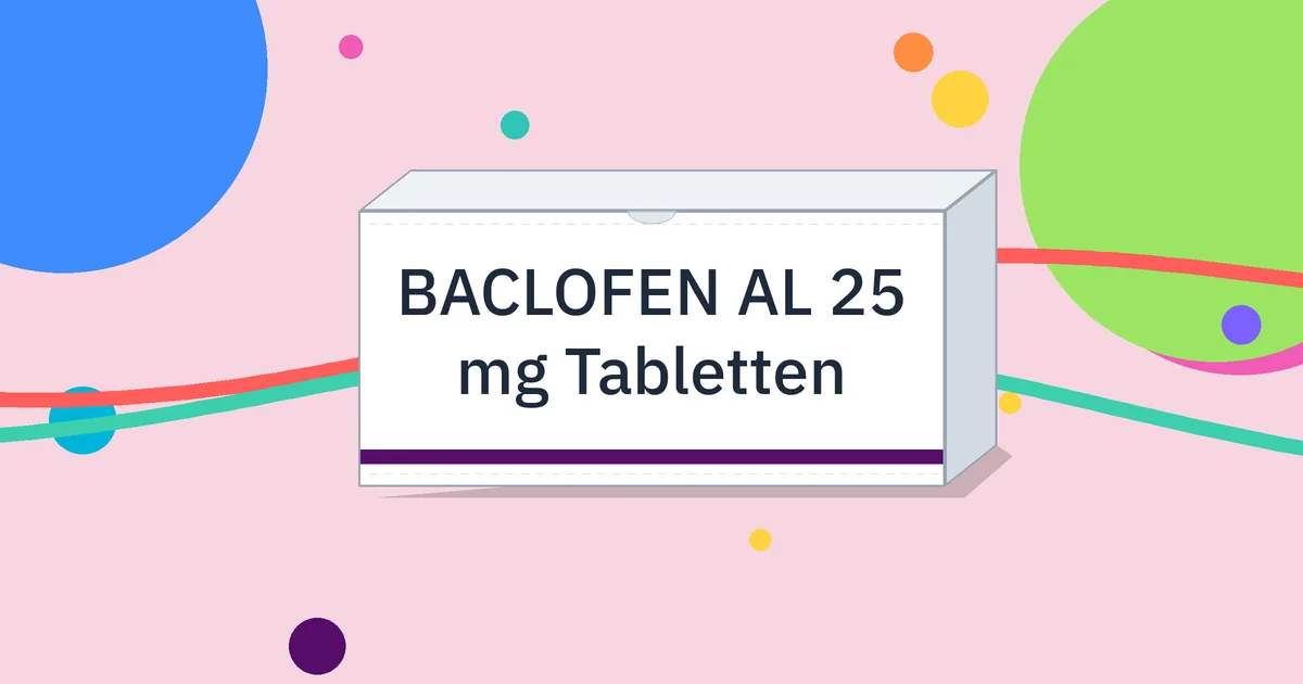 Symbolbild: Packung mit der Aufschrift BACLOFEN AL 25 mg Tabletten (PZN 04208513) – Verfügbarkeit und Bezug in Apotheken in Frankfurt am Main