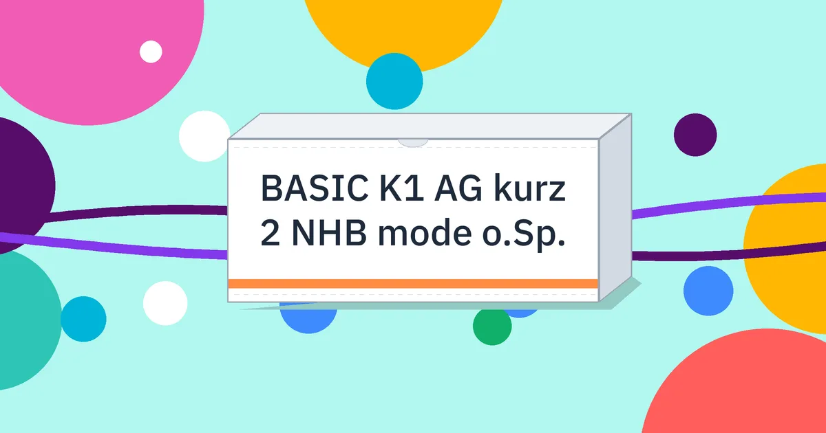 Symbolbild: Packung mit der Aufschrift BASIC K1 AG kurz 2 NHB mode o.Sp. (PZN 20260223) – Verfügbarkeit und Bezug in Apotheken in Frankfurt am Main