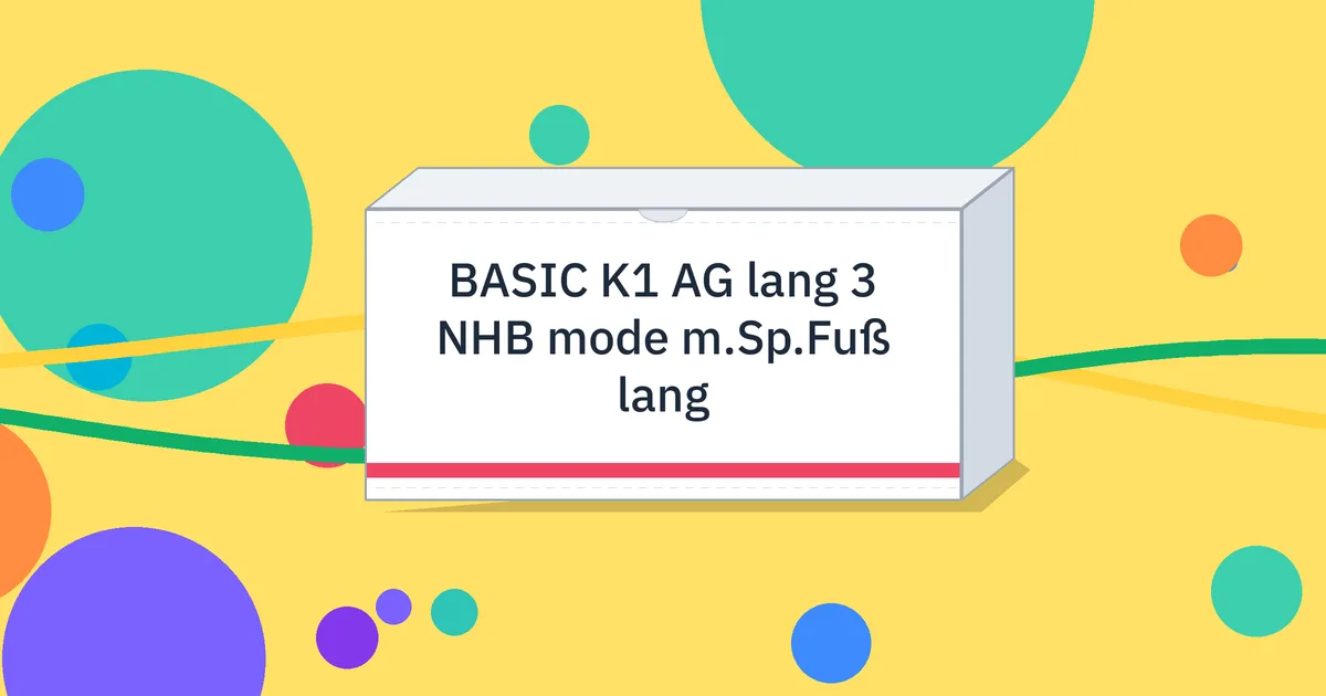 Symbolbild: Packung mit der Aufschrift BASIC K1 AG lang 3 NHB mode m.Sp.Fuß lang (PZN 20260625) – Verfügbarkeit und Bezug in Apotheken in Frankfurt am Main