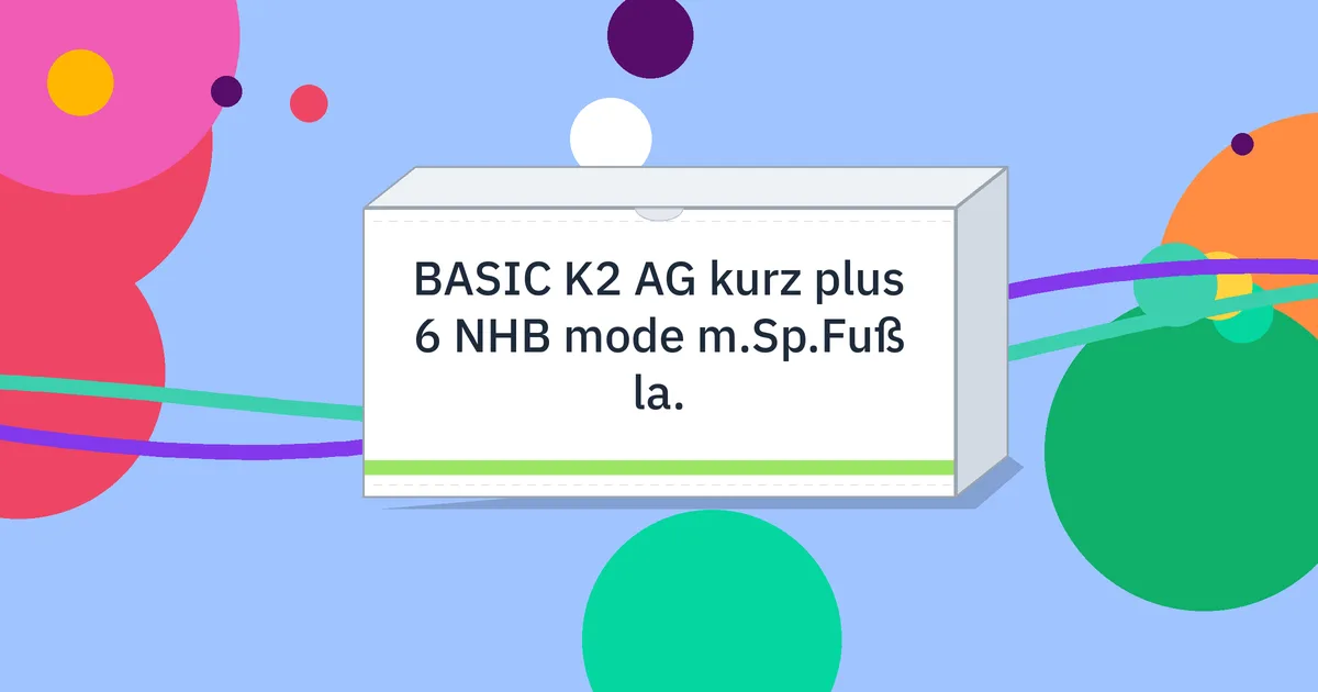 Symbolbild: Packung mit der Aufschrift BASIC K2 AG kurz plus 6 NHB mode m.Sp.Fuß la. (PZN 20268644) – Verfügbarkeit und Bezug in Apotheken in Frankfurt am Main