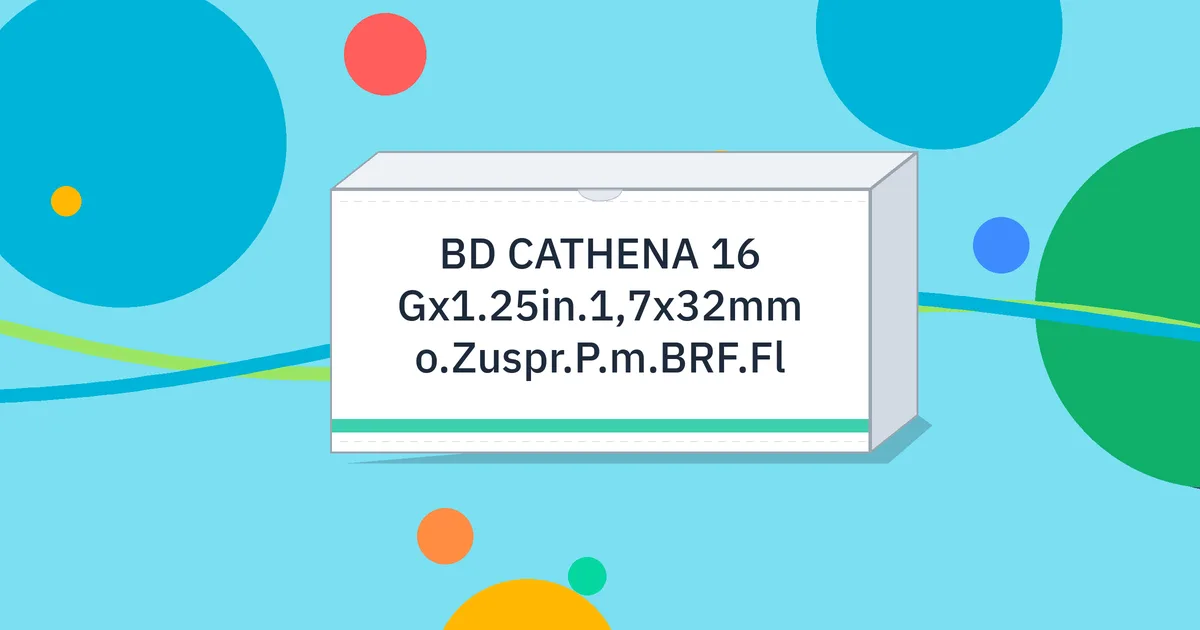 Symbolbild: Packung mit der Aufschrift BD CATHENA 16 Gx1.25in.1,7x32mm o.Zuspr.P.m.BRF.Fl (PZN 17178469) – Verfügbarkeit und Bezug in Apotheken in Frankfurt am Main