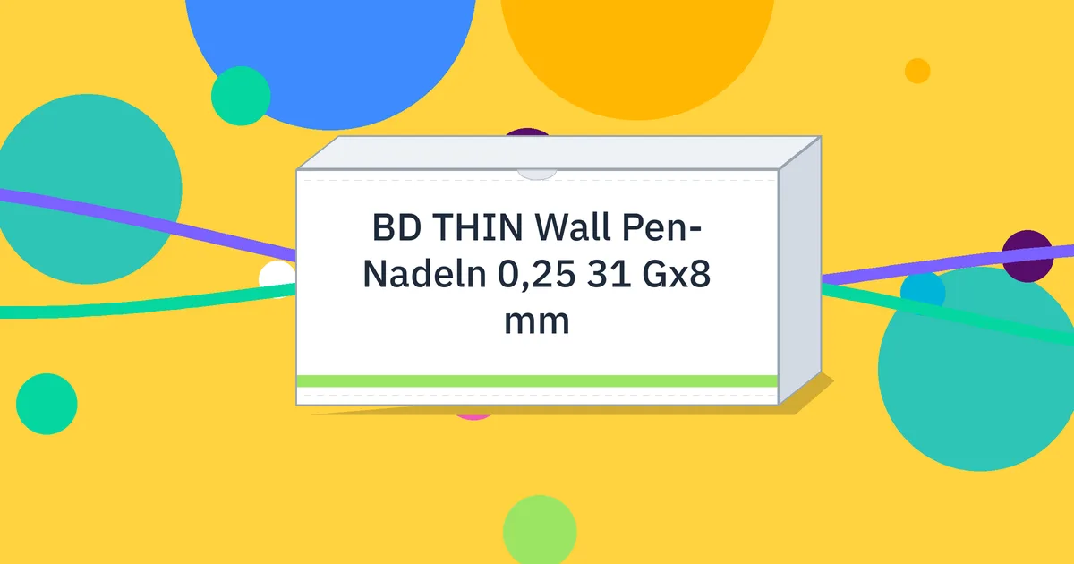 Symbolbild: Packung mit der Aufschrift BD THIN Wall Pen-Nadeln 0,25 31 Gx8 mm (PZN 12596222) – Verfügbarkeit und Bezug in Apotheken in Frankfurt am Main