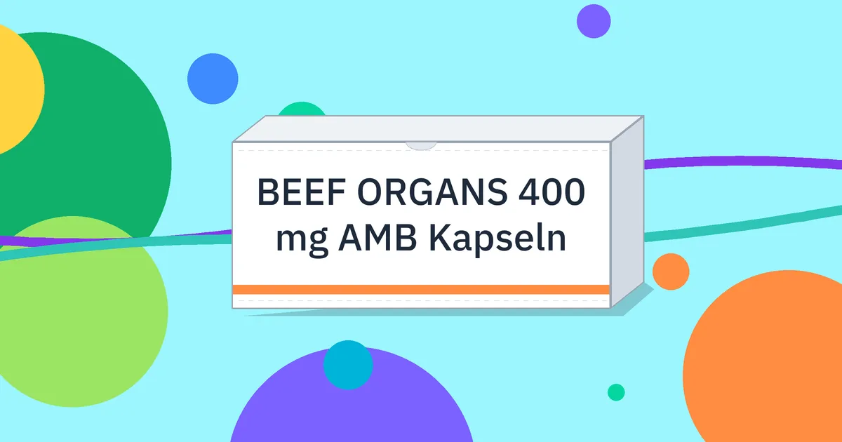 Symbolbild: Packung mit der Aufschrift BEEF ORGANS 400 mg AMB Kapseln (PZN 19540377) – Verfügbarkeit und Bezug in Apotheken in Frankfurt am Main