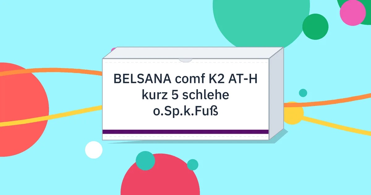 Symbolbild: Packung mit der Aufschrift BELSANA comf K2 AT-H kurz 5 schlehe o.Sp.k.Fuß (PZN 12331127) – Verfügbarkeit und Bezug in Apotheken in Frankfurt am Main