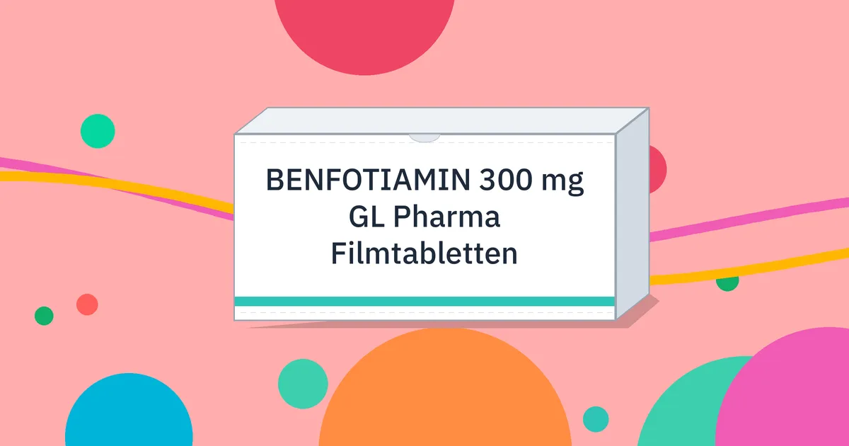 Symbolbild: Packung mit der Aufschrift BENFOTIAMIN 300 mg GL Pharma Filmtabletten (PZN 19862046) – Verfügbarkeit und Bezug in Apotheken in Frankfurt am Main