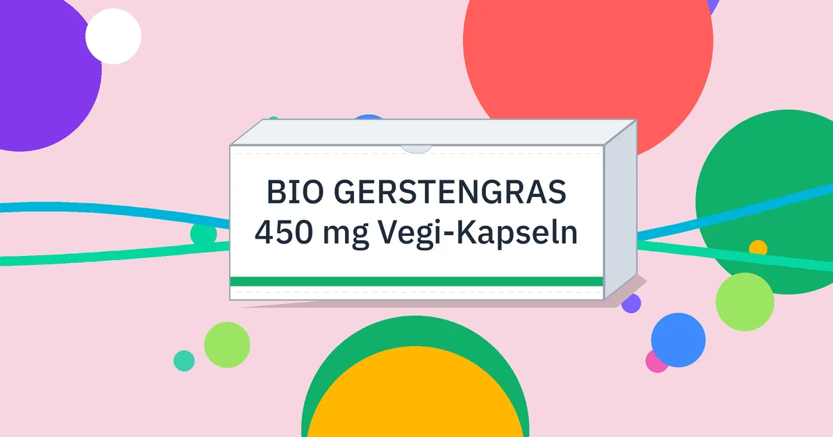 Symbolbild: Packung mit der Aufschrift BIO GERSTENGRAS 450 mg Vegi-Kapseln (PZN 16234668) – Verfügbarkeit und Bezug in Apotheken in Frankfurt am Main