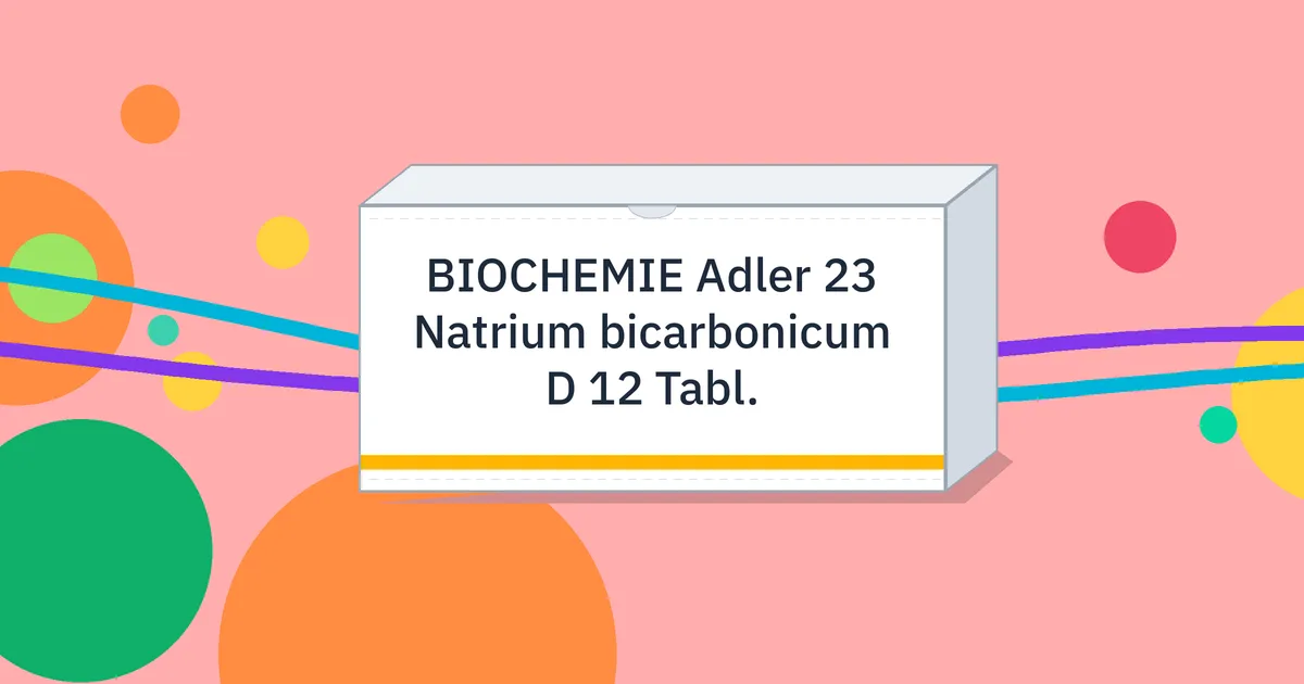 Symbolbild: Packung mit der Aufschrift BIOCHEMIE Adler 23 Natrium bicarbonicum D 12 Tabl. (PZN 02730760) – Verfügbarkeit und Bezug in Apotheken in Frankfurt am Main