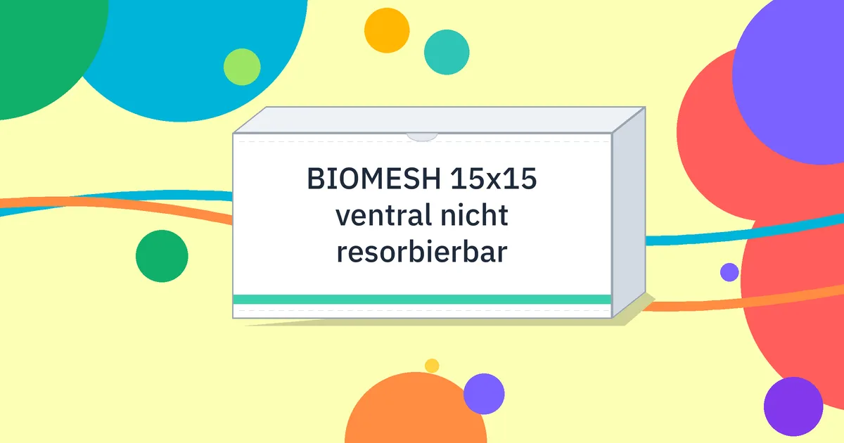 Symbolbild: Packung mit der Aufschrift BIOMESH 15x15 ventral nicht resorbierbar (PZN 19504884) – Verfügbarkeit und Bezug in Apotheken in Frankfurt am Main