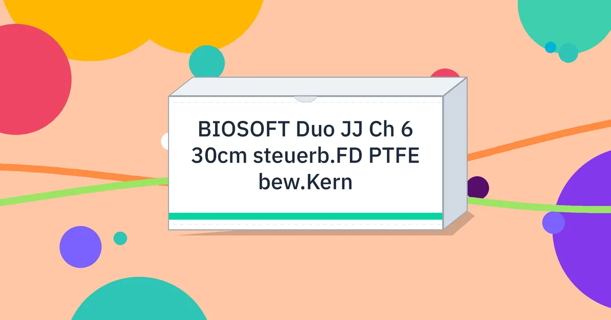 Symbolbild: Packung mit der Aufschrift BIOSOFT Duo JJ Ch 6 30cm steuerb.FD PTFE bew.Kern (PZN 17998729) – Verfügbarkeit und Bezug in Apotheken in Frankfurt am Main