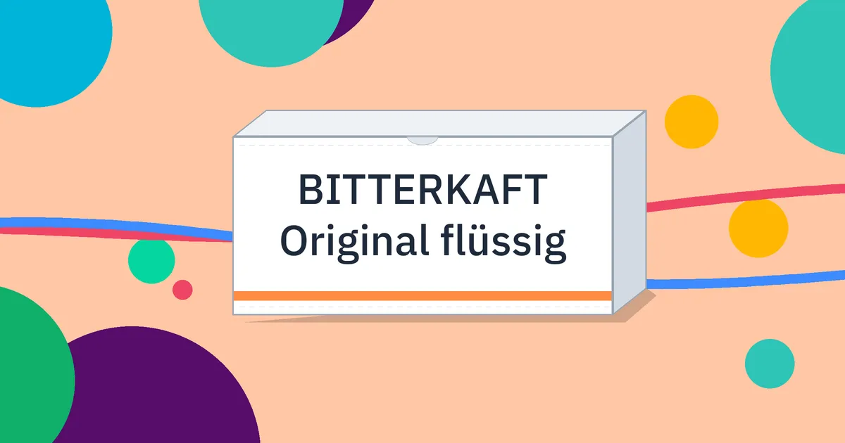 Symbolbild: Packung mit der Aufschrift BITTERKAFT Original flüssig (PZN 16908233) – Verfügbarkeit und Bezug in Apotheken in Frankfurt am Main