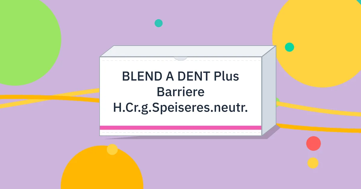 Symbolbild: Packung mit der Aufschrift BLEND A DENT Plus Barriere H.Cr.g.Speiseres.neutr. (PZN 19683622) – Verfügbarkeit und Bezug in Apotheken in Frankfurt am Main