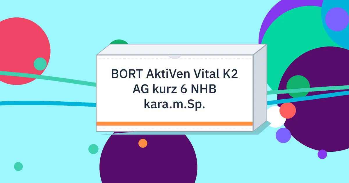 Symbolbild: Packung mit der Aufschrift BORT AktiVen Vital K2 AG kurz 6 NHB kara.m.Sp. (PZN 12384431) – Verfügbarkeit und Bezug in Apotheken in Frankfurt am Main