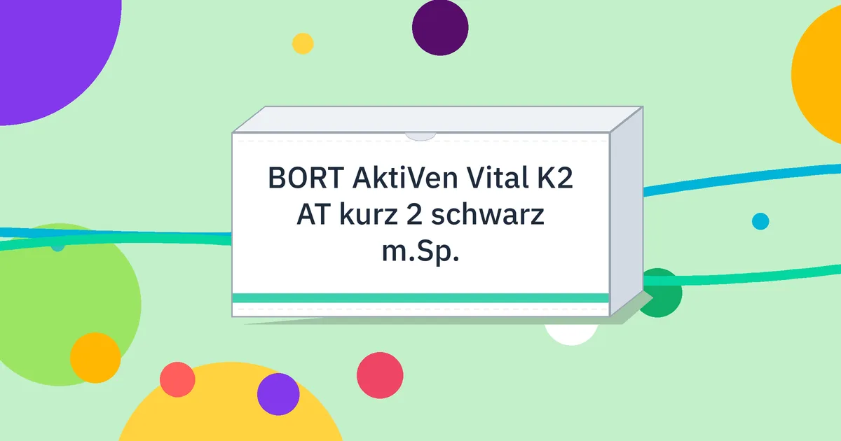 Symbolbild: Packung mit der Aufschrift BORT AktiVen Vital K2 AT kurz 2 schwarz m.Sp. (PZN 13740572) – Verfügbarkeit und Bezug in Apotheken in Frankfurt am Main