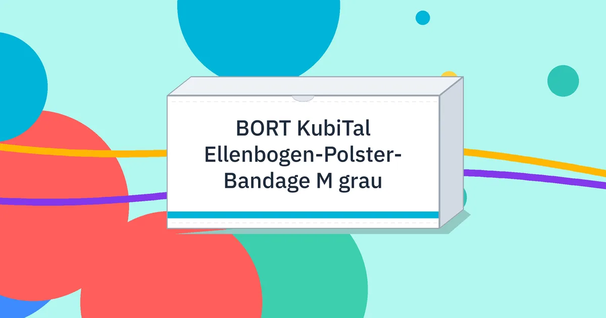 Symbolbild: Packung mit der Aufschrift BORT KubiTal Ellenbogen-Polster-Bandage M grau (PZN 18270390) – Verfügbarkeit und Bezug in Apotheken in Frankfurt am Main