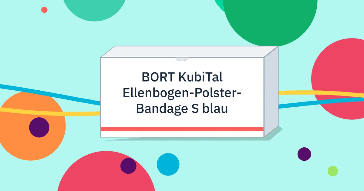 Symbolbild: Packung mit der Aufschrift BORT KubiTal Ellenbogen-Polster-Bandage S blau (PZN 00945137) – Verfügbarkeit und Bezug in Apotheken in Frankfurt am Main