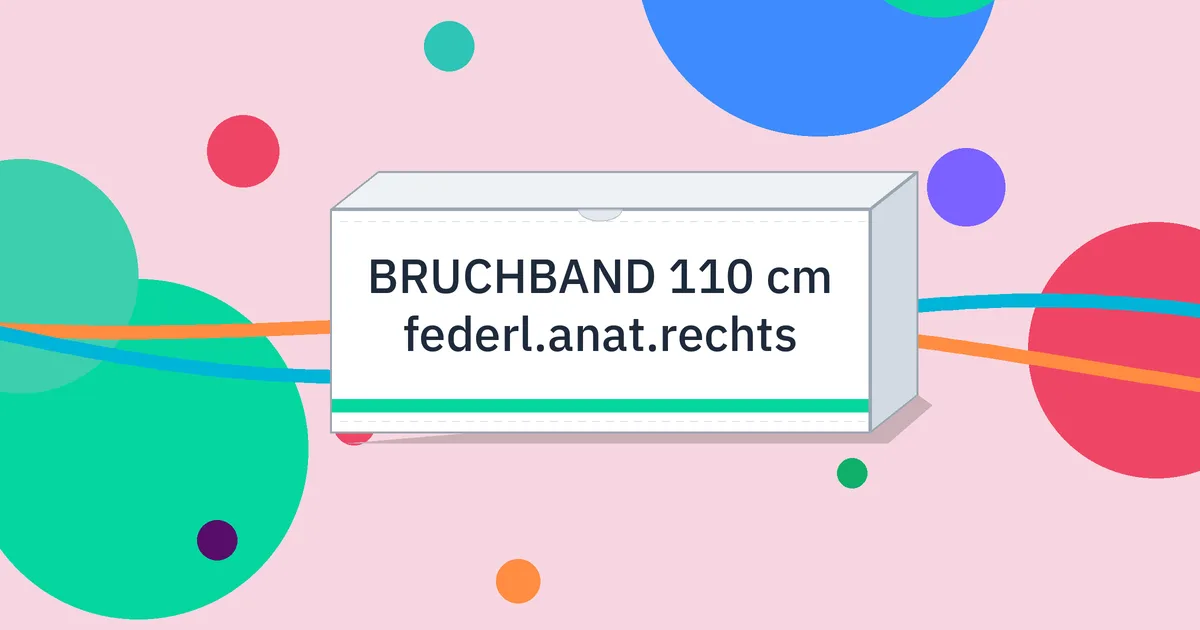 Symbolbild: Packung mit der Aufschrift BRUCHBAND 110 cm federl.anat.rechts (PZN 01961641) – Verfügbarkeit und Bezug in Apotheken in Frankfurt am Main