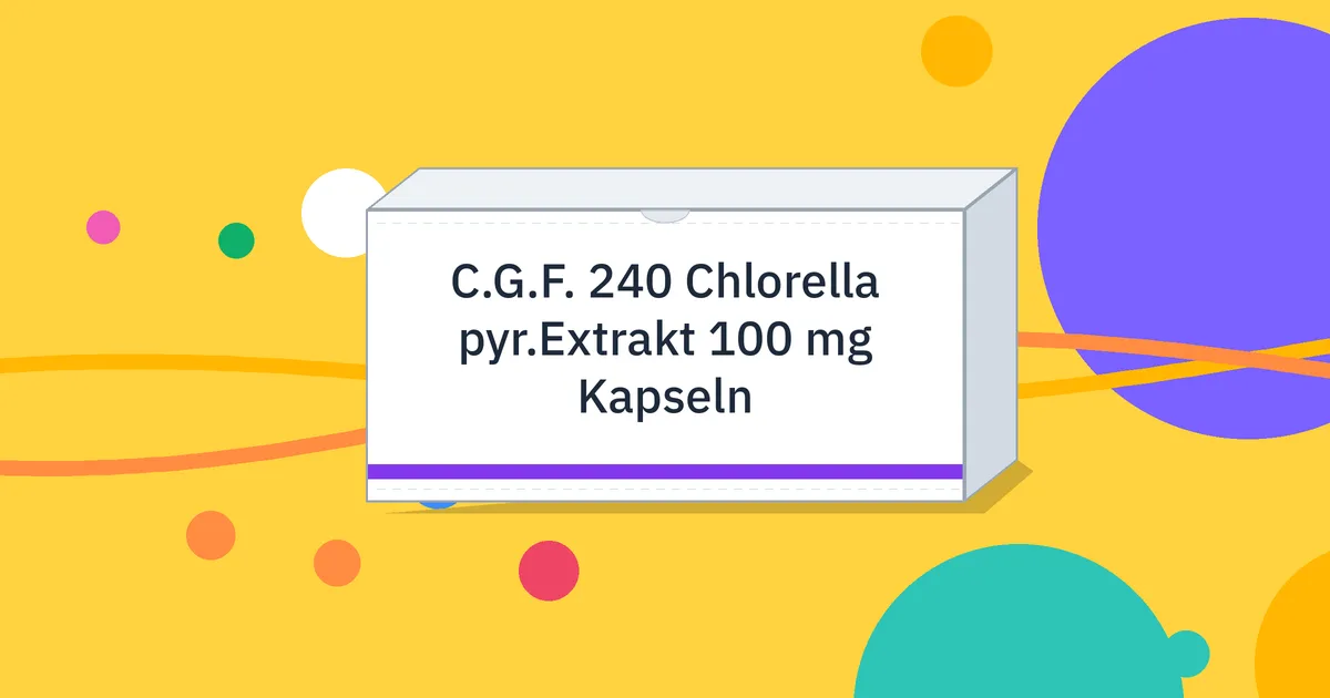 Symbolbild: Packung mit der Aufschrift C.G.F. 240 Chlorella pyr.Extrakt 100 mg Kapseln (PZN 07031937) – Verfügbarkeit und Bezug in Apotheken in Frankfurt am Main