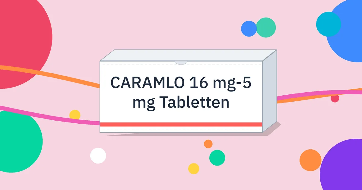 Symbolbild: Packung mit der Aufschrift CARAMLO 16 mg-5 mg Tabletten (PZN 18752522) – Verfügbarkeit und Bezug in Apotheken in Frankfurt am Main