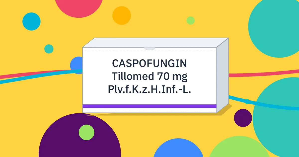 Symbolbild: Packung mit der Aufschrift CASPOFUNGIN Tillomed 70 mg Plv.f.K.z.H.Inf.-L. (PZN 16398602) – Verfügbarkeit und Bezug in Apotheken in Frankfurt am Main
