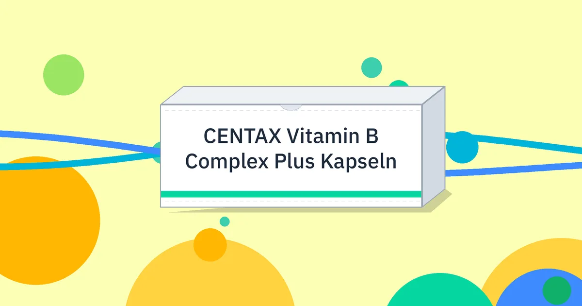 Symbolbild: Packung mit der Aufschrift CENTAX Vitamin B Complex Plus Kapseln (PZN 17257861) – Verfügbarkeit und Bezug in Apotheken in Frankfurt am Main
