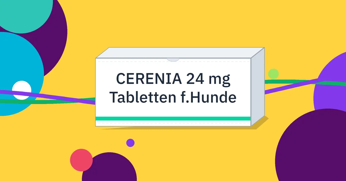 Symbolbild: Packung mit der Aufschrift CERENIA 24 mg Tabletten f.Hunde (PZN 03396837) – Verfügbarkeit und Bezug in Apotheken in Frankfurt am Main