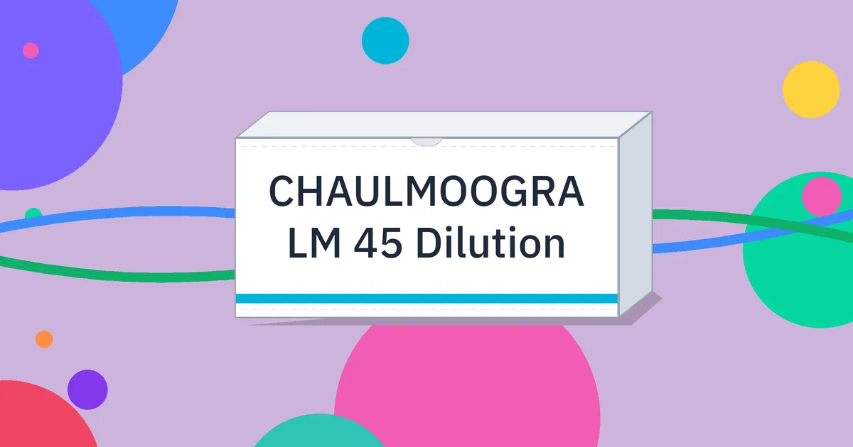 Symbolbild: Packung mit der Aufschrift CHAULMOOGRA LM 45 Dilution (PZN 13439223) – Verfügbarkeit und Bezug in Apotheken in Frankfurt am Main