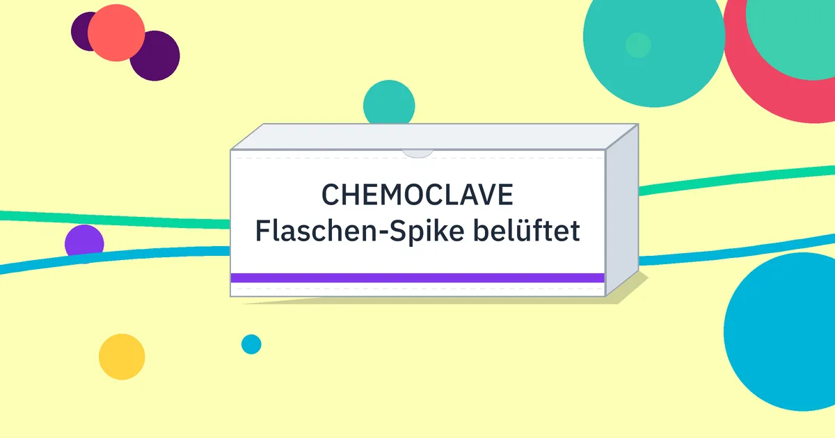 Symbolbild: Packung mit der Aufschrift CHEMOCLAVE Flaschen-Spike belüftet (PZN 18499170) – Verfügbarkeit und Bezug in Apotheken in Frankfurt am Main