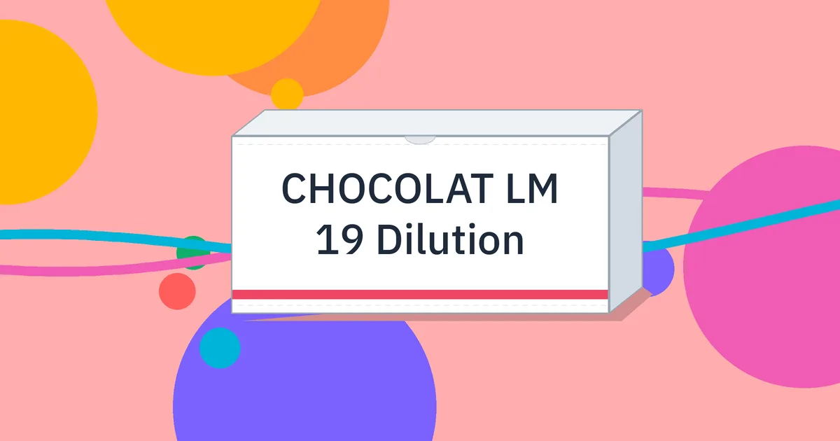 Symbolbild: Packung mit der Aufschrift CHOCOLAT LM 19 Dilution (PZN 12816988) – Verfügbarkeit und Bezug in Apotheken in Frankfurt am Main