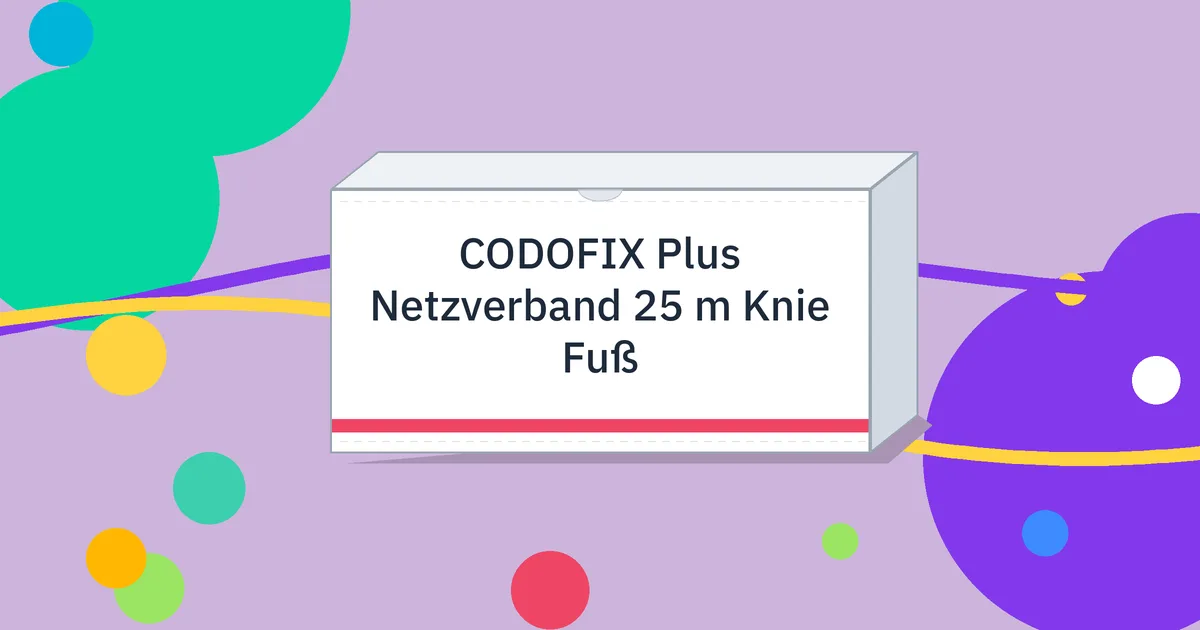Symbolbild: Packung mit der Aufschrift CODOFIX Plus Netzverband 25 m Knie Fuß (PZN 06928281) – Verfügbarkeit und Bezug in Apotheken in Frankfurt am Main