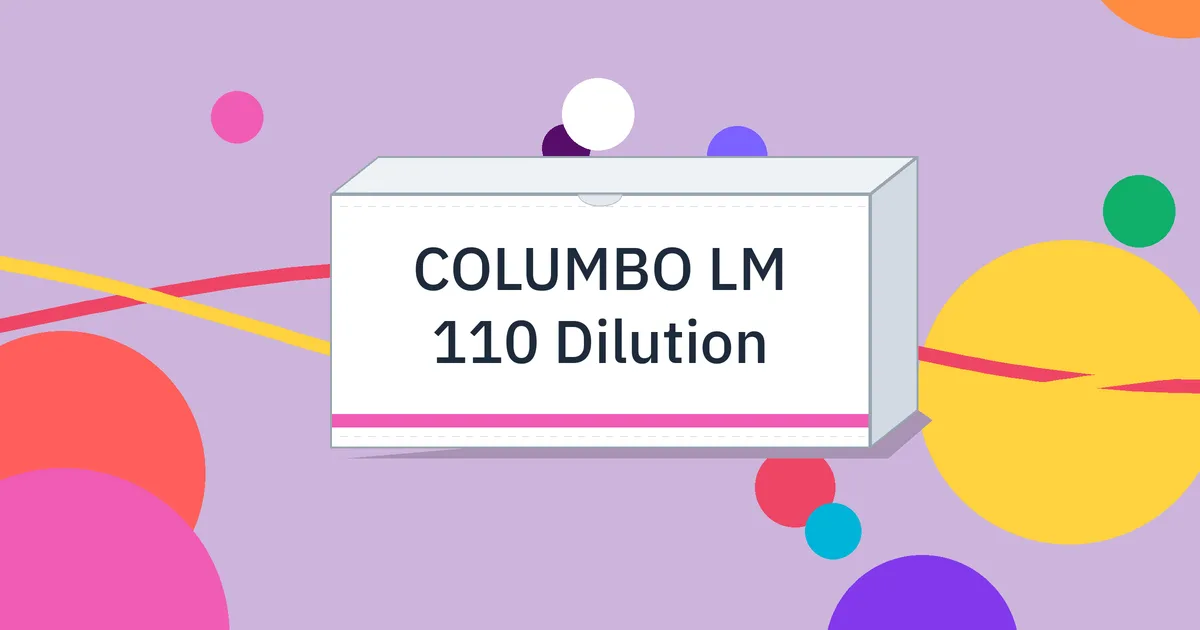Symbolbild: Packung mit der Aufschrift COLUMBO LM 110 Dilution (PZN 13449078) – Verfügbarkeit und Bezug in Apotheken in Frankfurt am Main