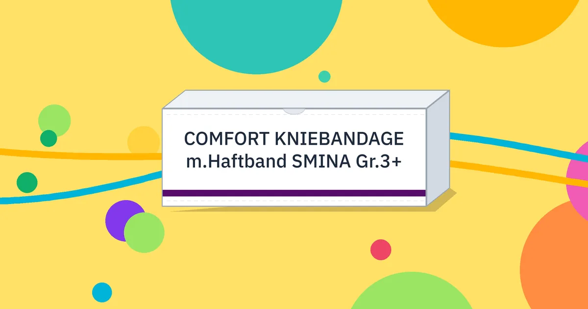 Symbolbild: Packung mit der Aufschrift COMFORT KNIEBANDAGE m.Haftband SMINA Gr.3+ (PZN 20162845) – Verfügbarkeit und Bezug in Apotheken in Frankfurt am Main