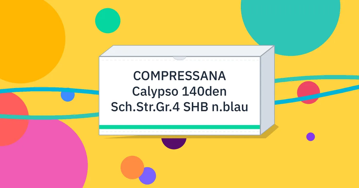 Symbolbild: Packung mit der Aufschrift COMPRESSANA Calypso 140den Sch.Str.Gr.4 SHB n.blau (PZN 11218423) – Verfügbarkeit und Bezug in Apotheken in Frankfurt am Main