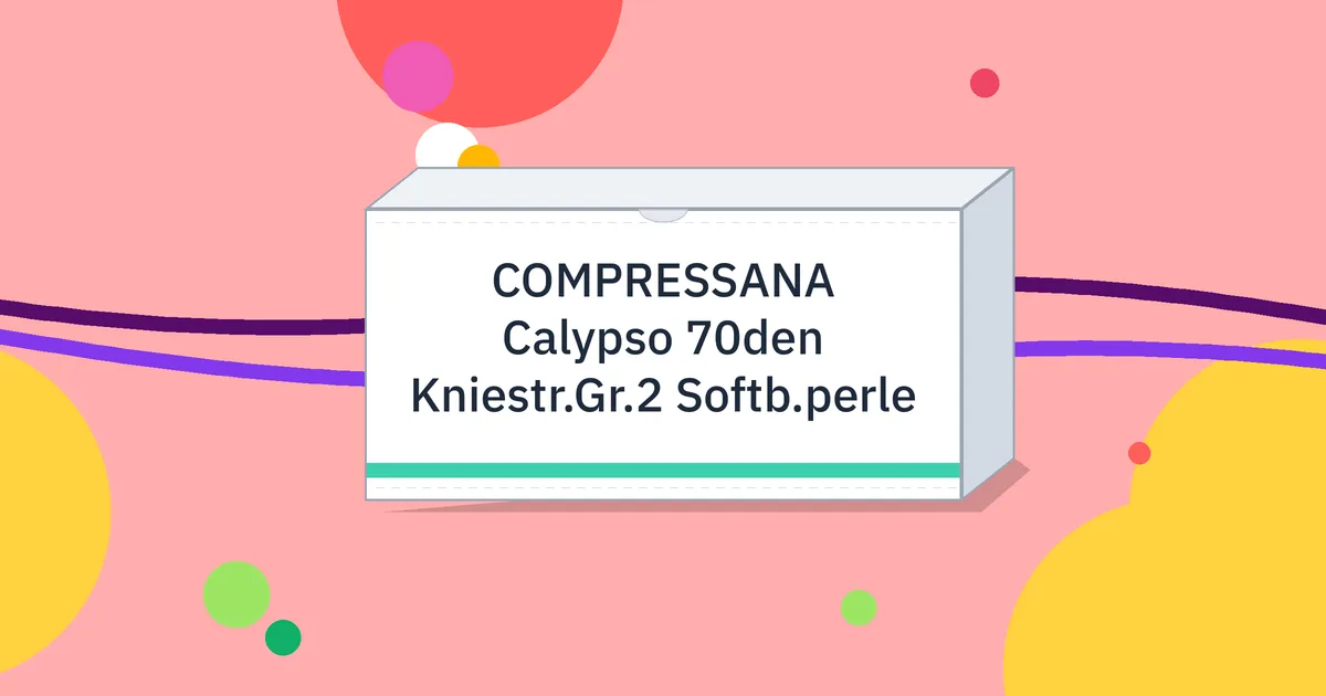 Symbolbild: Packung mit der Aufschrift COMPRESSANA Calypso 70den Kniestr.Gr.2 Softb.perle (PZN 07719438) – Verfügbarkeit und Bezug in Apotheken in Frankfurt am Main