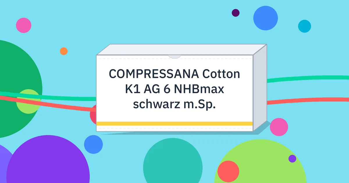 Symbolbild: Packung mit der Aufschrift COMPRESSANA Cotton K1 AG 6 NHBmax schwarz m.Sp. (PZN 11393646) – Verfügbarkeit und Bezug in Apotheken in Frankfurt am Main