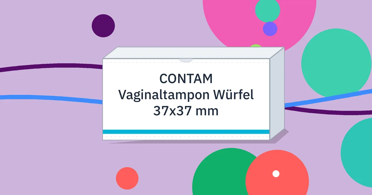 Symbolbild: Packung mit der Aufschrift CONTAM Vaginaltampon Würfel 37x37 mm (PZN 10796945) – Verfügbarkeit und Bezug in Apotheken in Frankfurt am Main