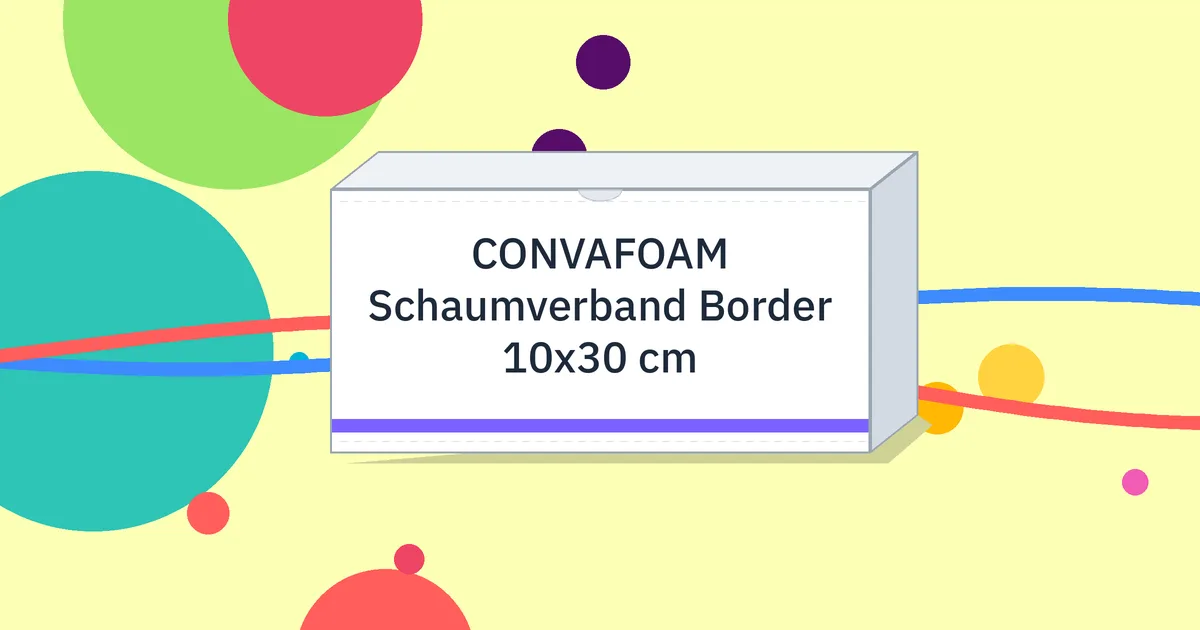 Symbolbild: Packung mit der Aufschrift CONVAFOAM Schaumverband Border 10x30 cm (PZN 20629527) – Verfügbarkeit und Bezug in Apotheken in Frankfurt am Main