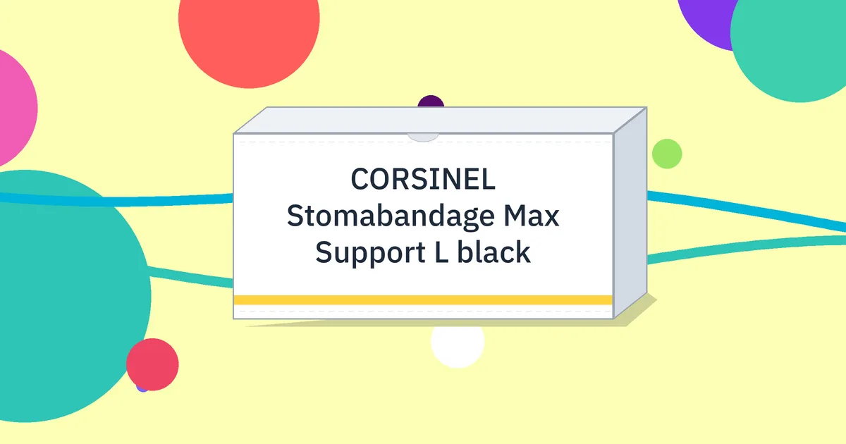Symbolbild: Packung mit der Aufschrift CORSINEL Stomabandage Max Support L black (PZN 19508020) – Verfügbarkeit und Bezug in Apotheken in Frankfurt am Main