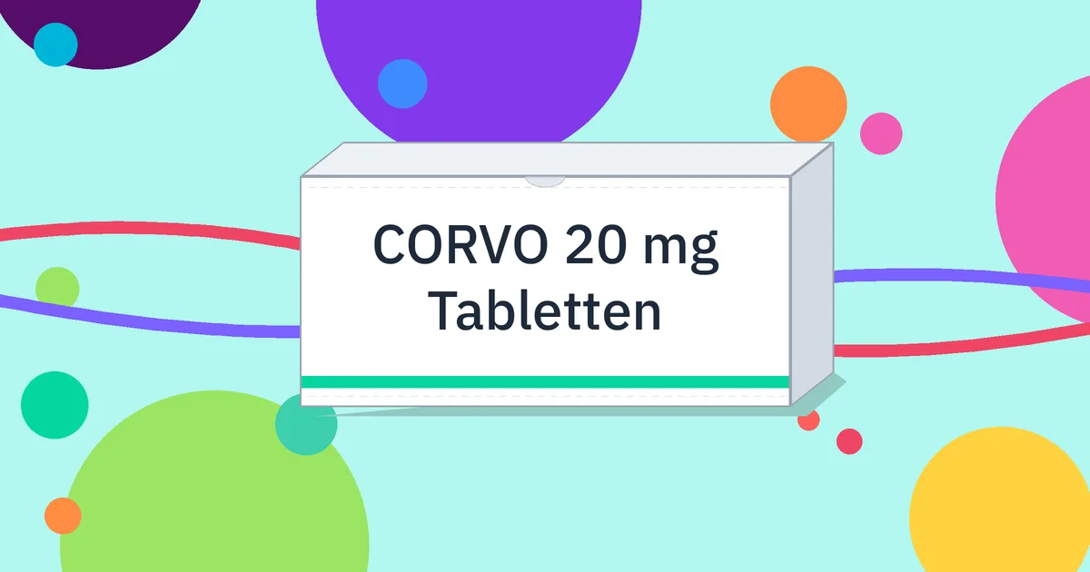 Symbolbild: Packung mit der Aufschrift CORVO 20 mg Tabletten (PZN 00737752) – Verfügbarkeit und Bezug in Apotheken in Frankfurt am Main