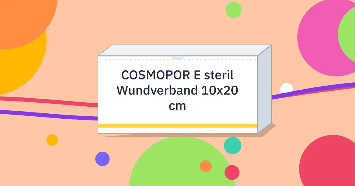 Symbolbild: Packung mit der Aufschrift COSMOPOR E steril Wundverband 10x20 cm (PZN 20544794) – Verfügbarkeit und Bezug in Apotheken in Frankfurt am Main
