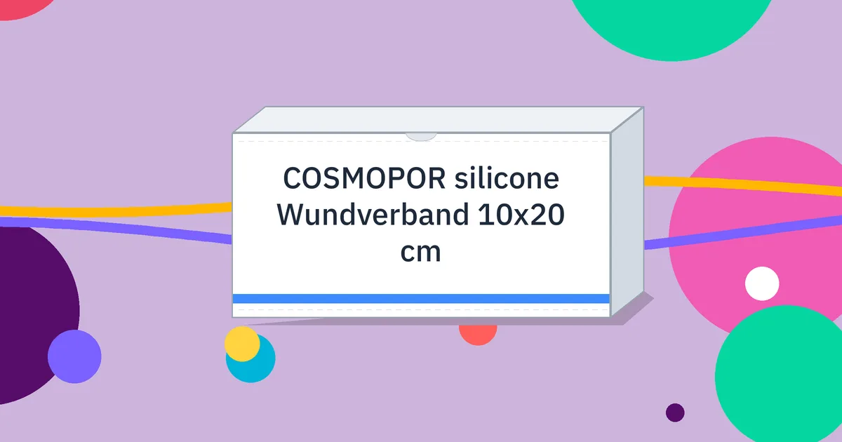 Symbolbild: Packung mit der Aufschrift COSMOPOR silicone Wundverband 10x20 cm (PZN 18729919) – Verfügbarkeit und Bezug in Apotheken in Frankfurt am Main