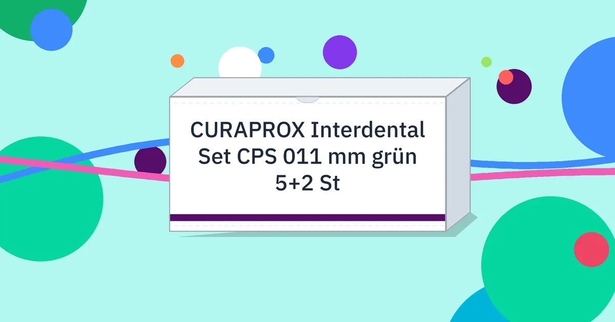 Symbolbild: Packung mit der Aufschrift CURAPROX Interdental Set CPS 011 mm grün 5+2 St (PZN 16356839) – Verfügbarkeit und Bezug in Apotheken in Frankfurt am Main