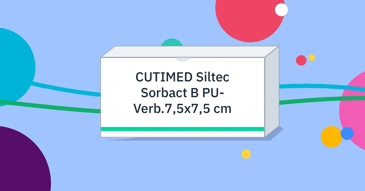 Symbolbild: Packung mit der Aufschrift CUTIMED Siltec Sorbact B PU-Verb.7,5x7,5 cm (PZN 20060530) – Verfügbarkeit und Bezug in Apotheken in Frankfurt am Main