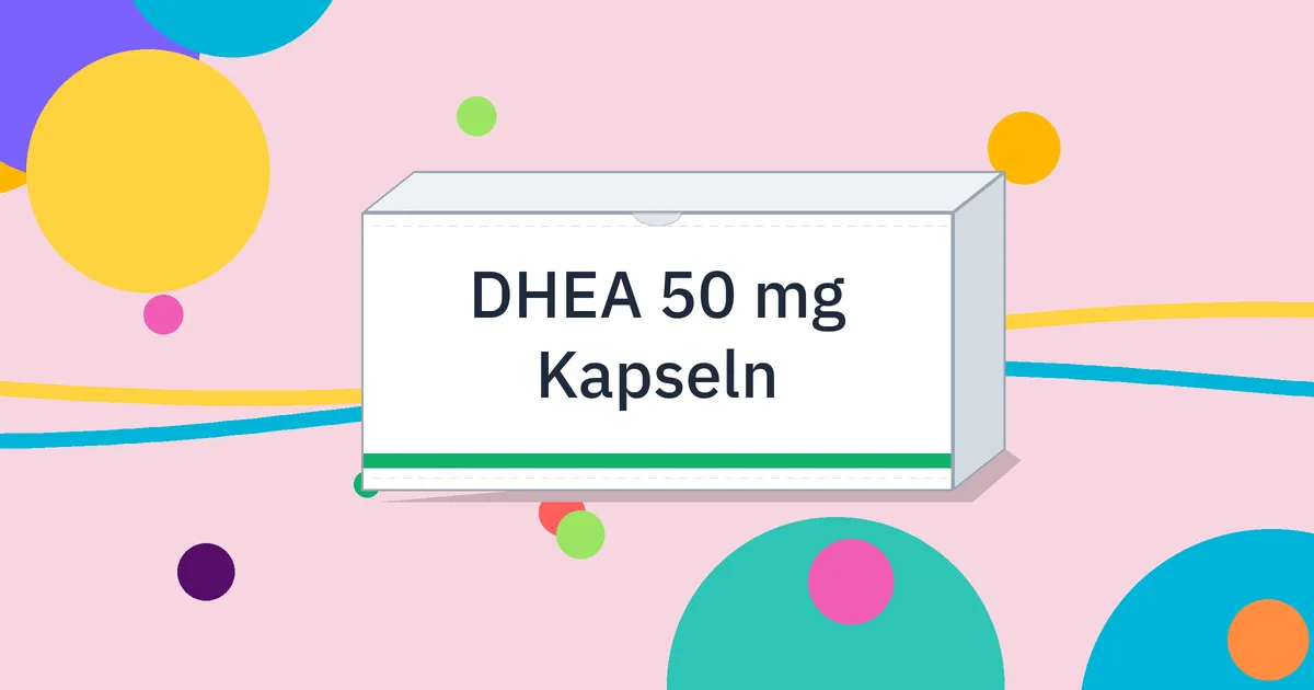 Symbolbild: Packung mit der Aufschrift DHEA 50 mg Kapseln (PZN 18718229) – Verfügbarkeit und Bezug in Apotheken in Frankfurt am Main
