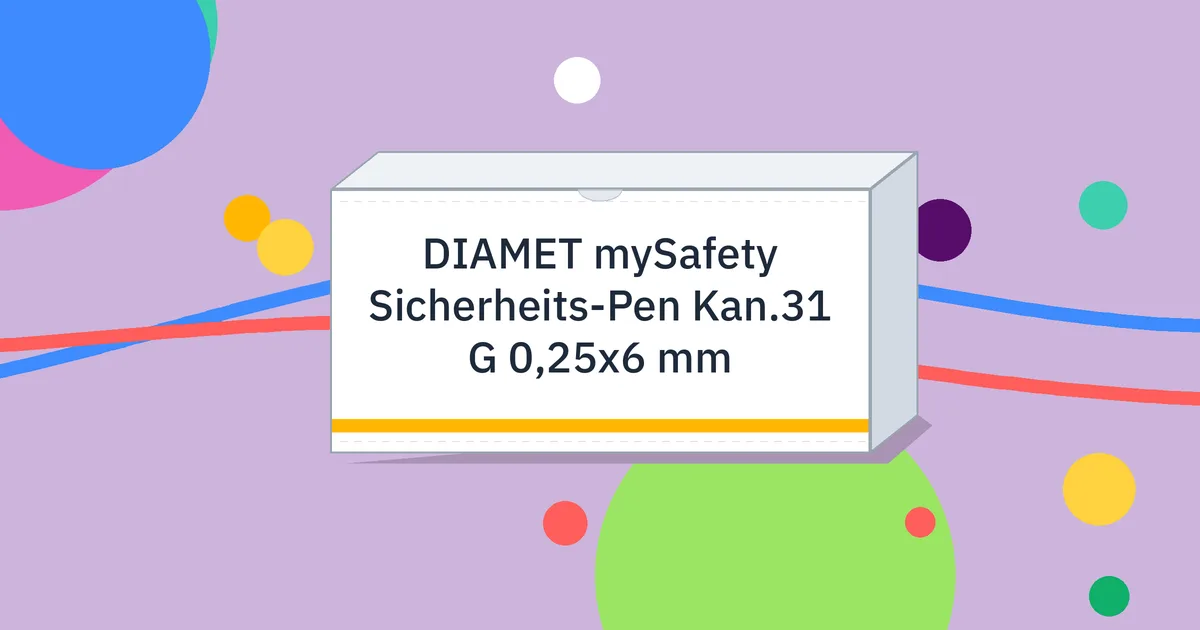 Symbolbild: Packung mit der Aufschrift DIAMET mySafety Sicherheits-Pen Kan.31 G 0,25x6 mm (PZN 17516216) – Verfügbarkeit und Bezug in Apotheken in Frankfurt am Main