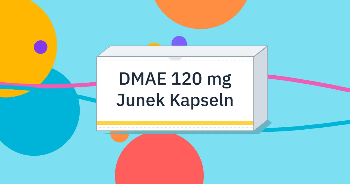Symbolbild: Packung mit der Aufschrift DMAE 120 mg Junek Kapseln (PZN 10829550) – Verfügbarkeit und Bezug in Apotheken in Frankfurt am Main