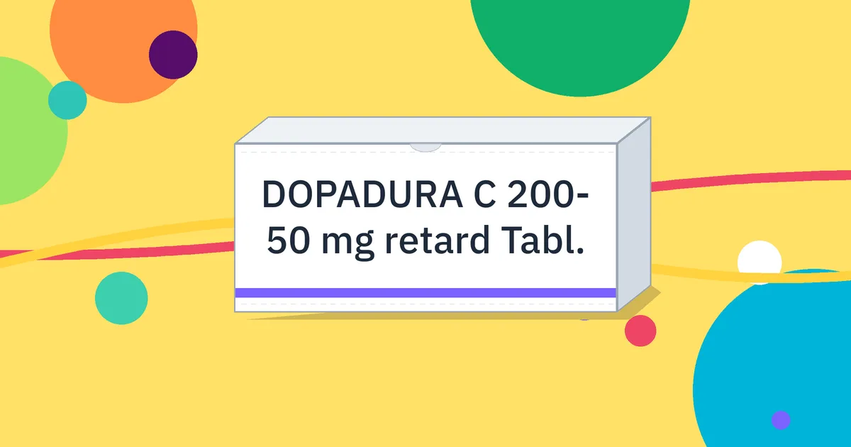 Symbolbild: Packung mit der Aufschrift DOPADURA C 200-50 mg retard Tabl. (PZN 01672523) – Verfügbarkeit und Bezug in Apotheken in Frankfurt am Main
