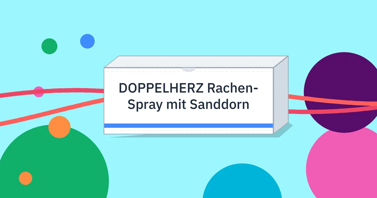 Symbolbild: Packung mit der Aufschrift DOPPELHERZ Rachen-Spray mit Sanddorn (PZN 14362758) – Verfügbarkeit und Bezug in Apotheken in Frankfurt am Main