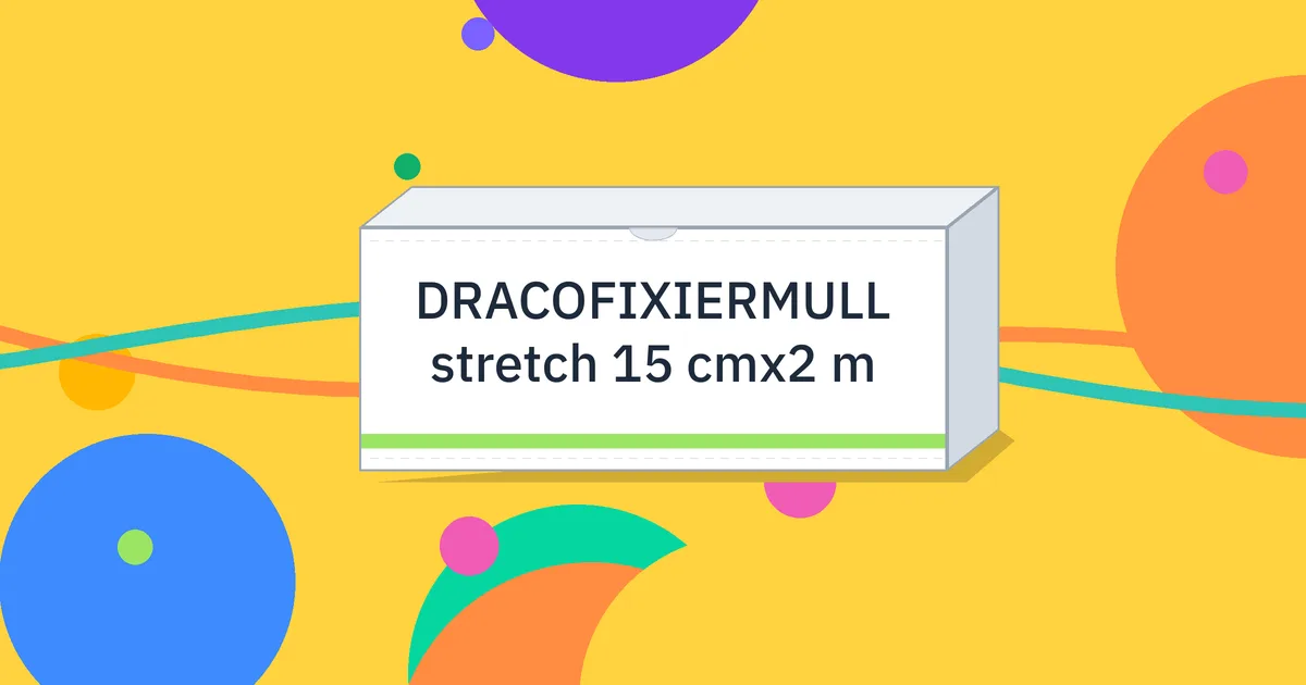 Symbolbild: Packung mit der Aufschrift DRACOFIXIERMULL stretch 15 cmx2 m (PZN 12548499) – Verfügbarkeit und Bezug in Apotheken in Frankfurt am Main