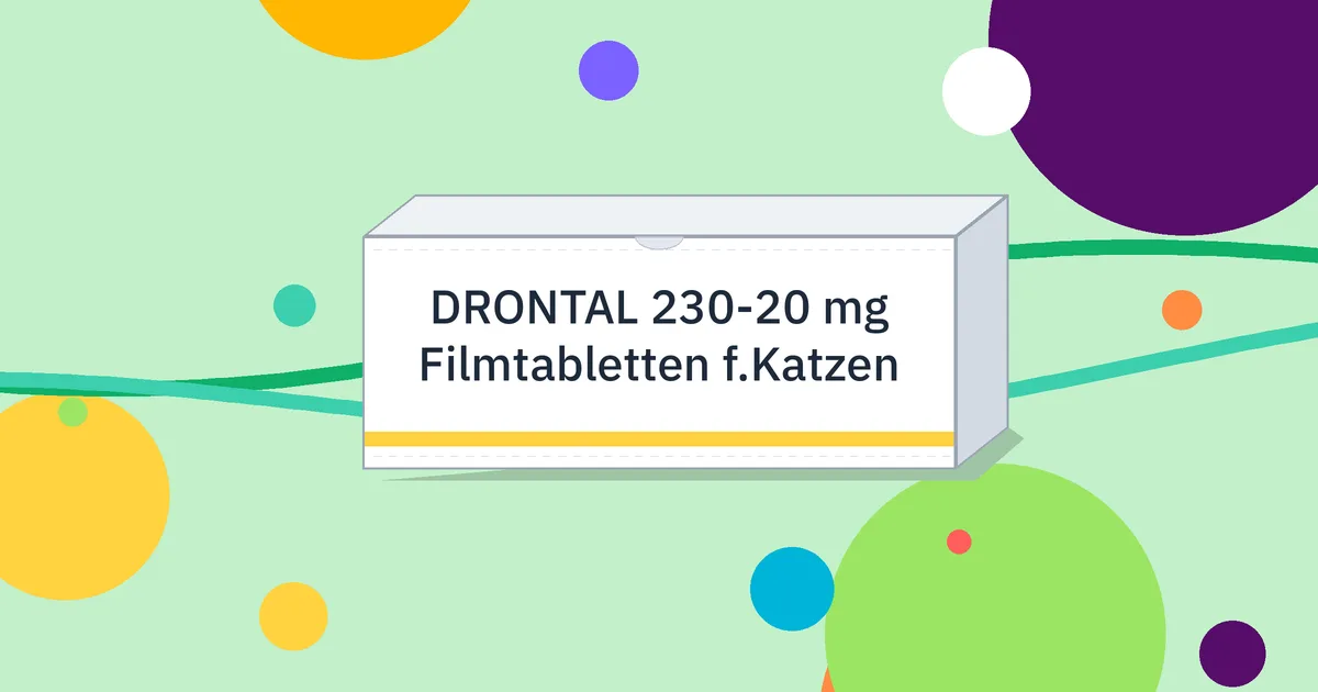 Symbolbild: Packung mit der Aufschrift DRONTAL 230-20 mg Filmtabletten f.Katzen (PZN 02217330) – Verfügbarkeit und Bezug in Apotheken in Frankfurt am Main